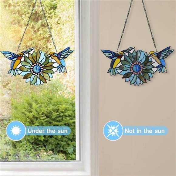 Accents | Sunflower Hummingbirds Stained Glass Window Hangings Suncatchers Stunning | Poshmark